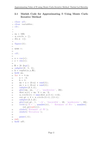 Approximating Value of pi(Π) using Monte Carlo Iterative Method | PDF | Physics | Science