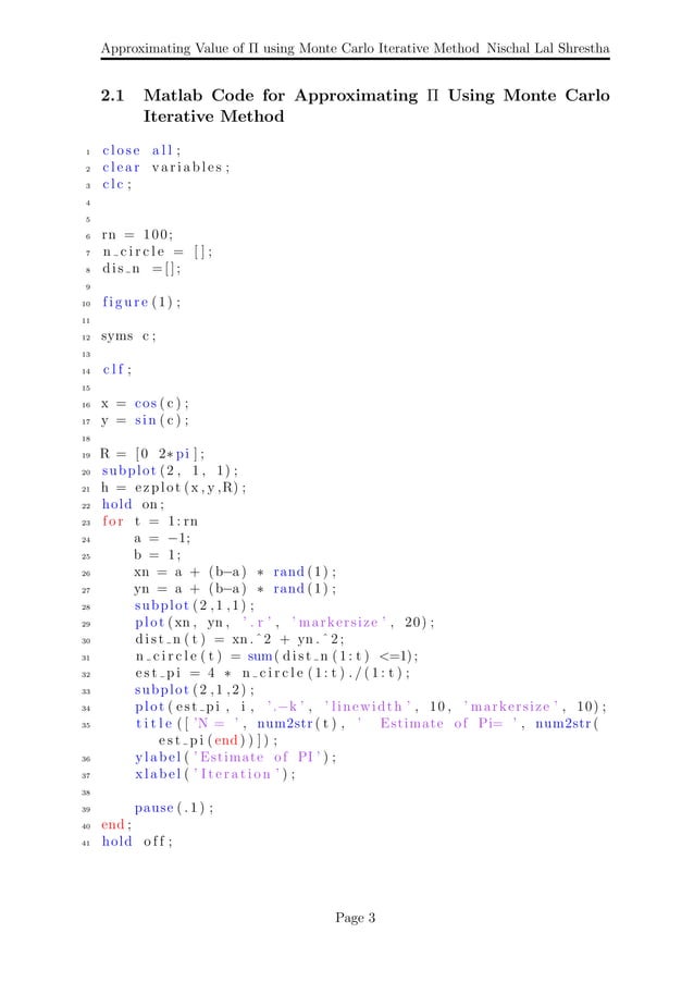 Approximating Value Of PiΠ Using Monte Carlo Iterative Method Pdf Physics Science