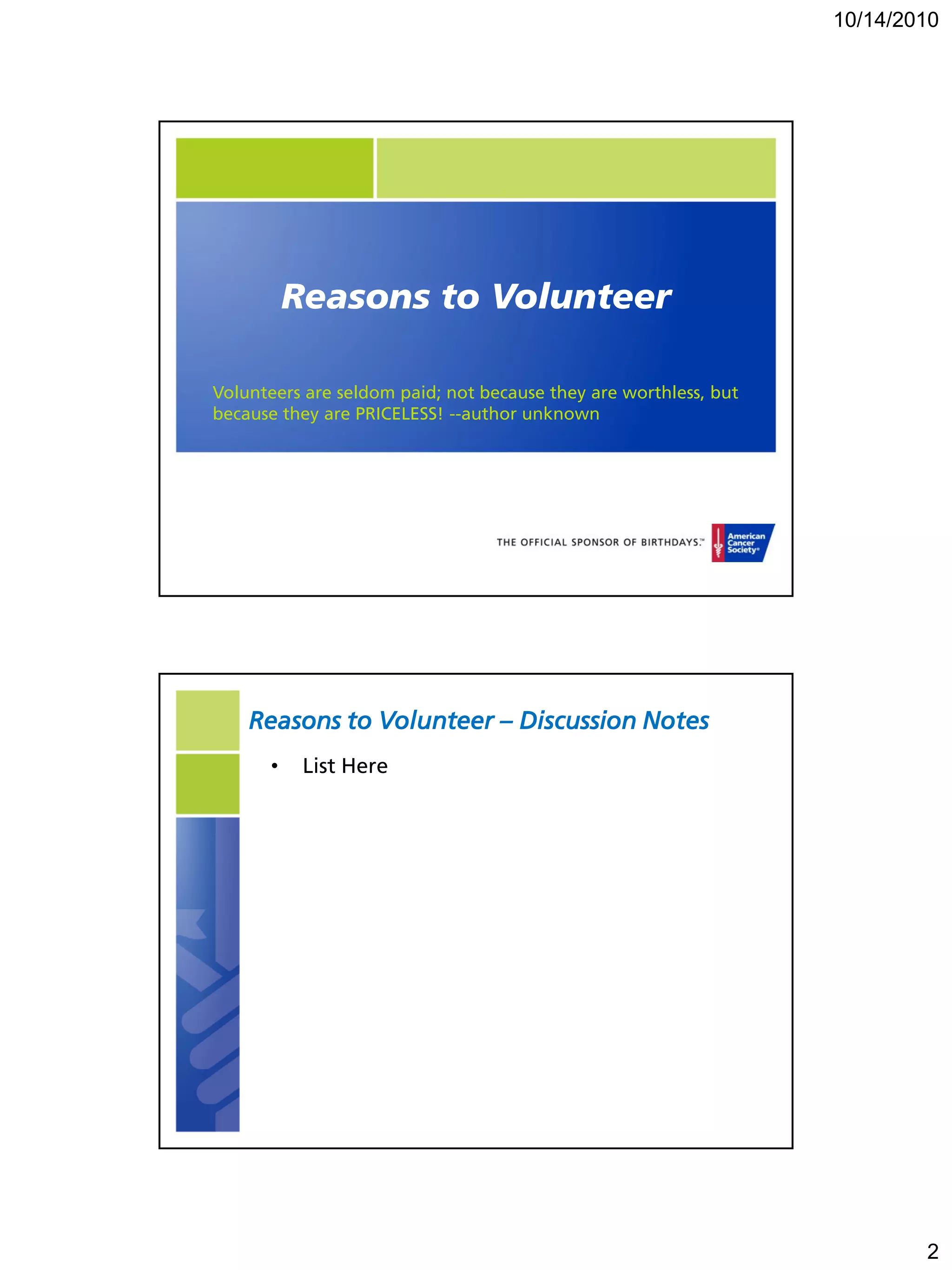 Value of volunteering handouts (2) | PDF