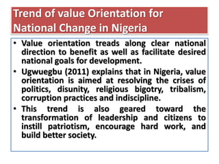 VALUE ORIENTATION FOR NATIONAL CHANGE IN NIGERIA: TOWARDS A BETTER ...