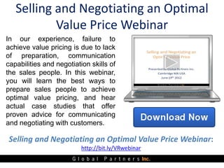 Selling and Negotiating an Optimal Value Price | PPT