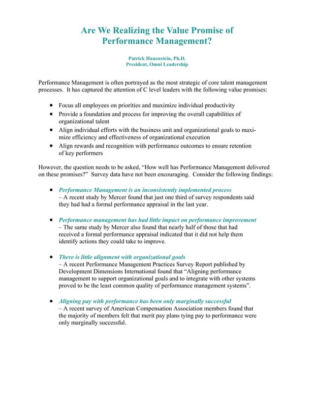 Value Promise Of Performance Management | PDF