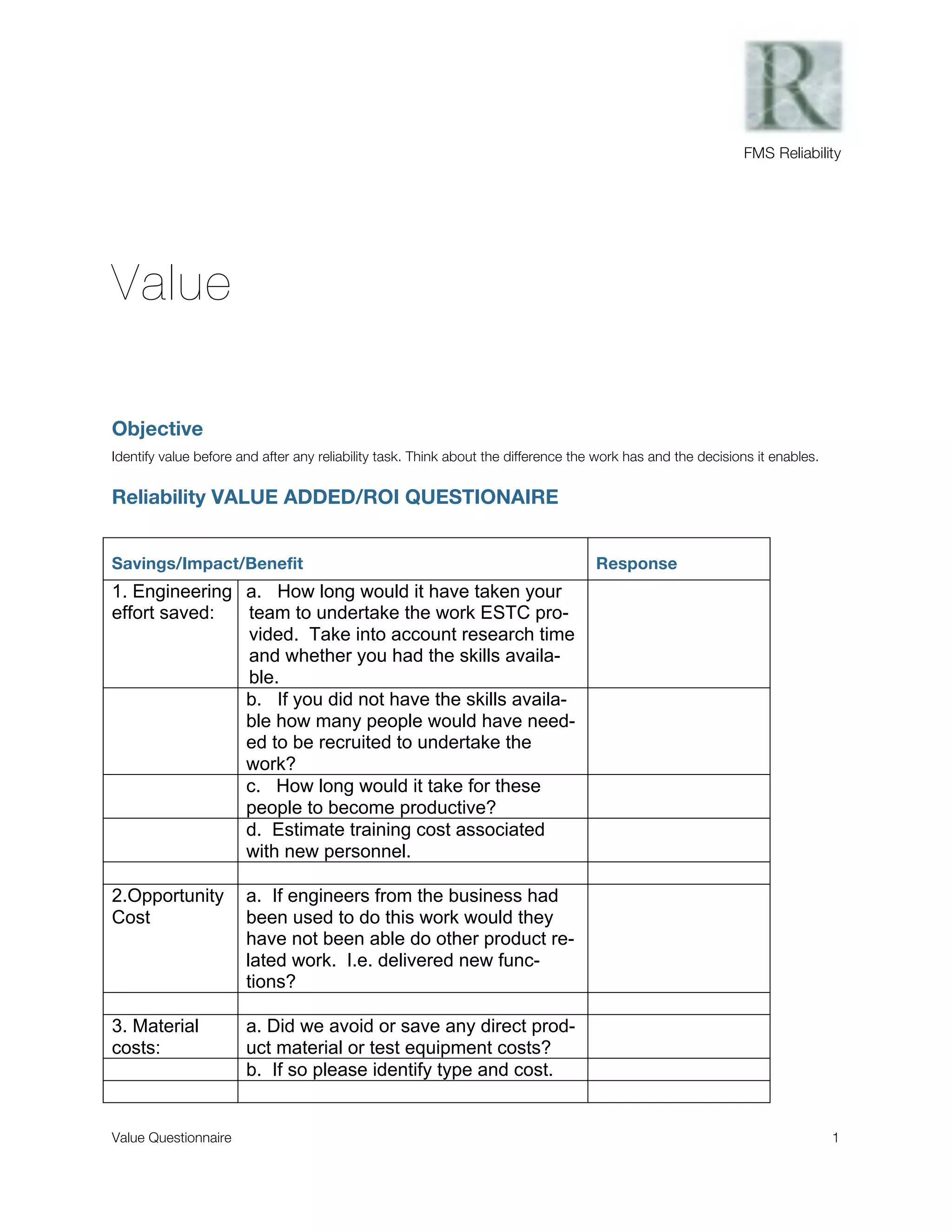 Value questionnaire | PDF