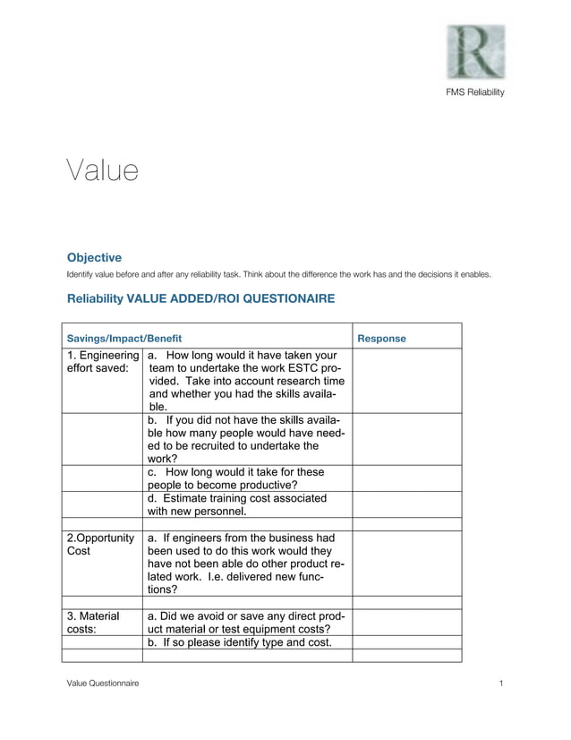Value questionnaire | PDF