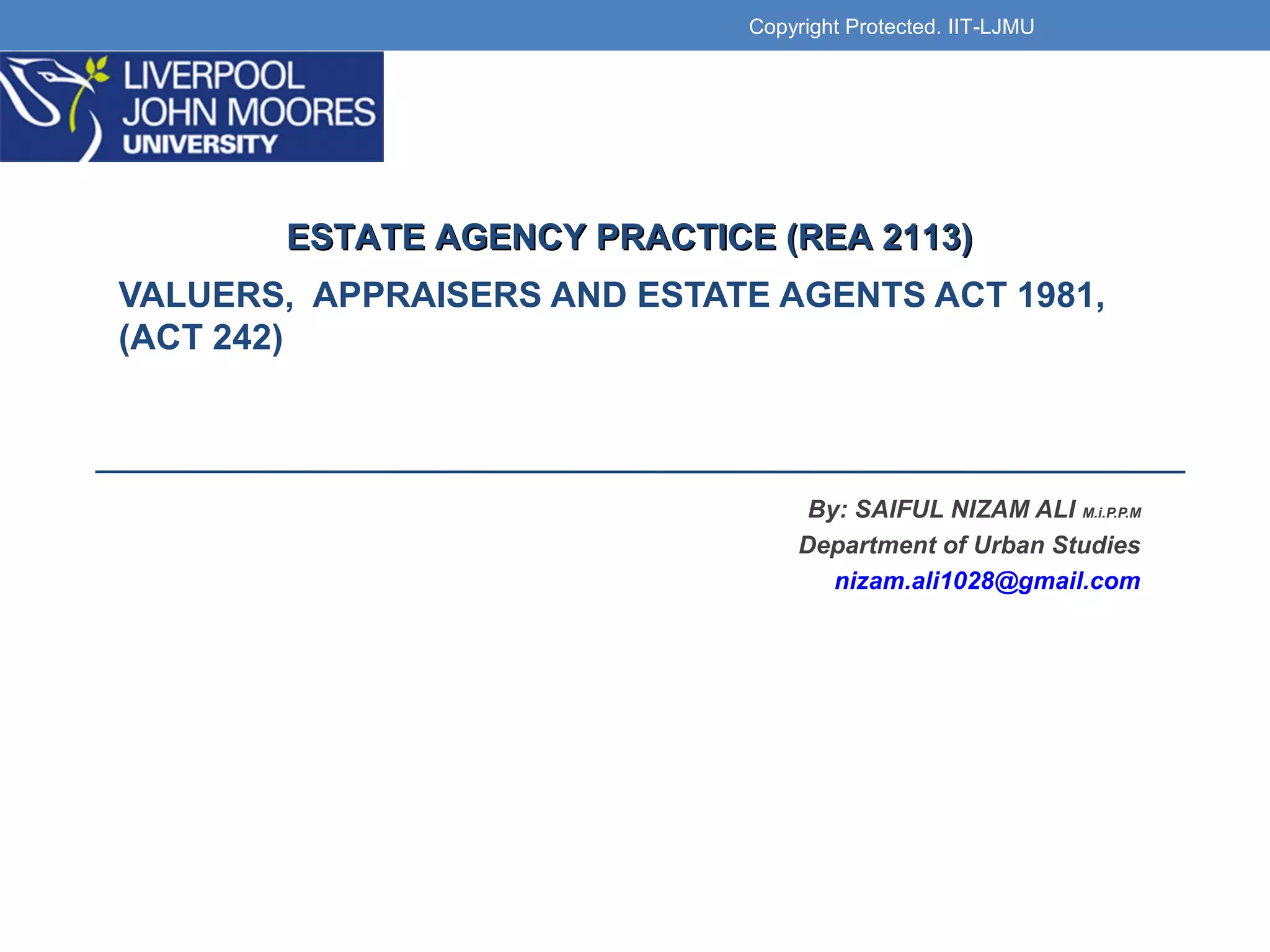 Valuers, appraisers & estate agents acts | PPS