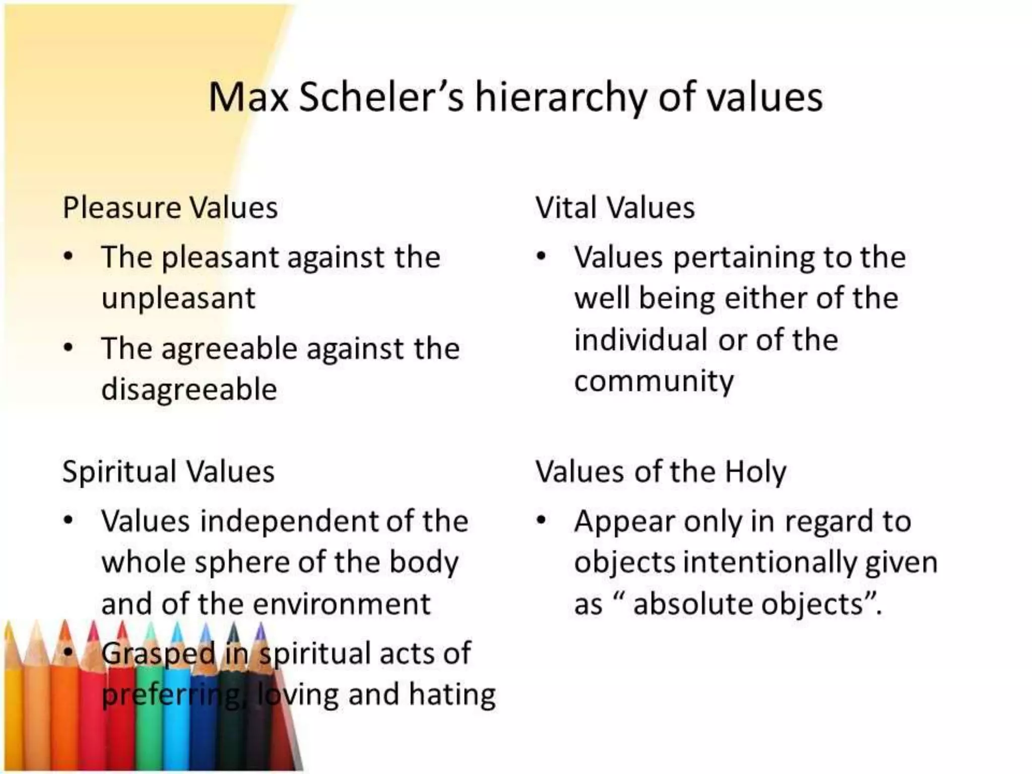 Max Scheler's Hierarchy of Values | PPTX