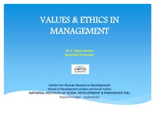 Values and ethics in management tvk ppt | PPTX