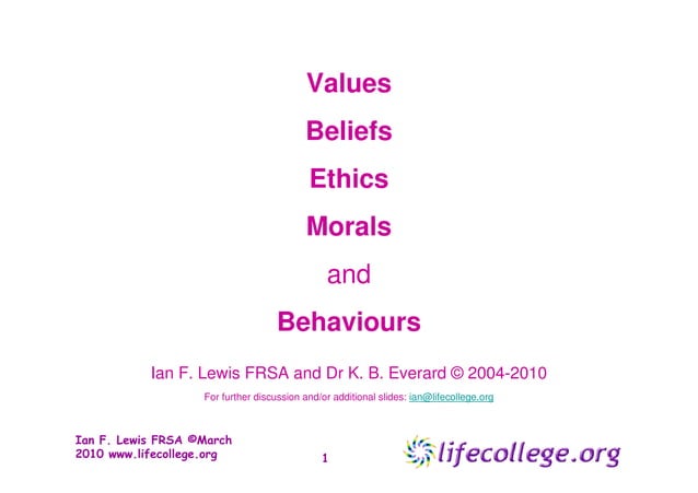Values, Ethics, Beliefs, Morality: Leading a Full Life - Ian F Lewis ...