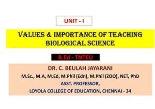 Values & importance of teaching biological science | PDF