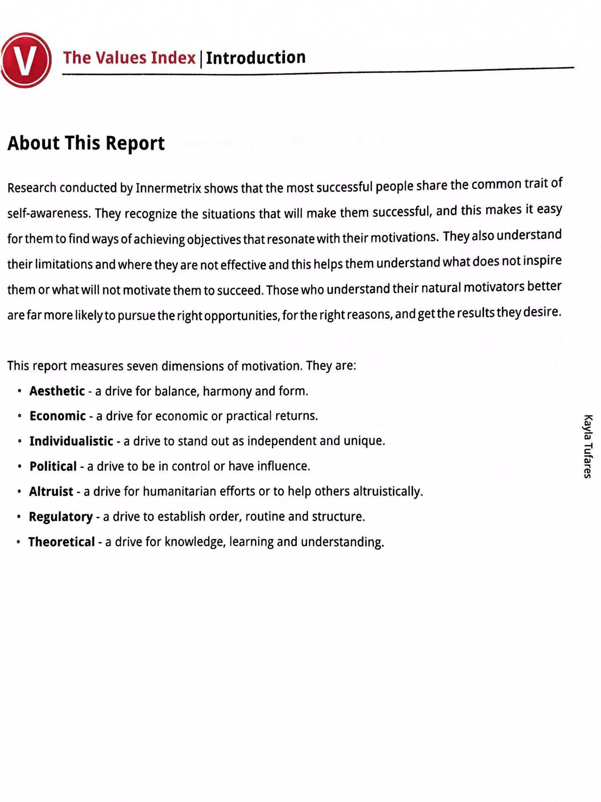 Values index assessment summary report | PDF