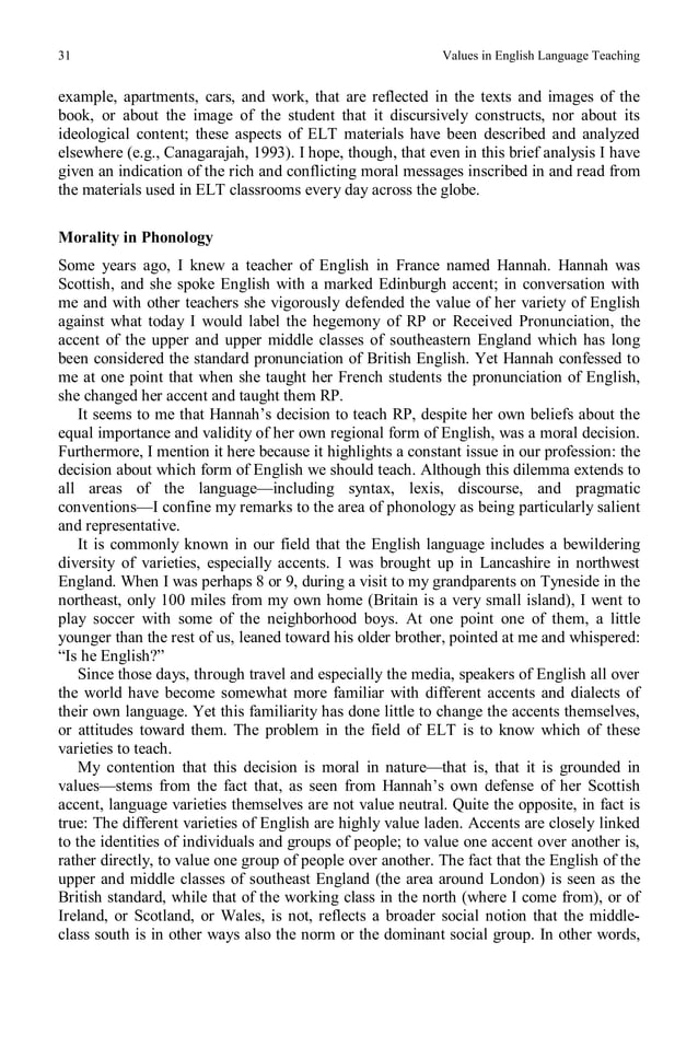 Values in english language teaching | PDF