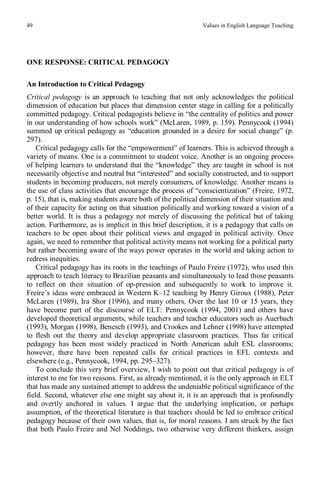 Values in english language teaching | PDF