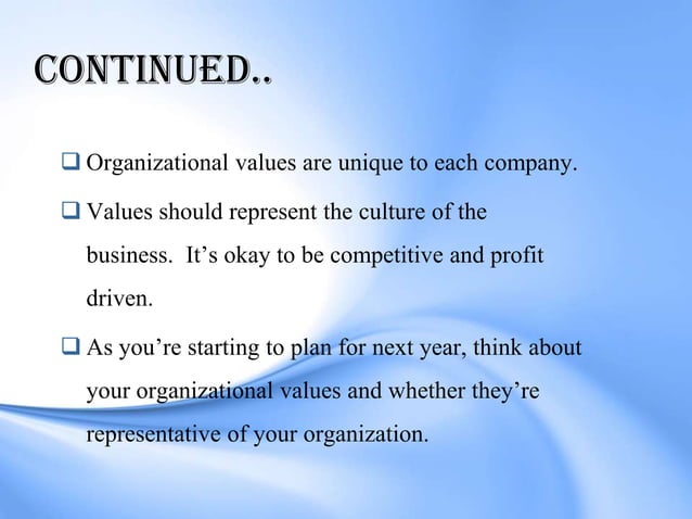 Values in management of organisation | PPTX