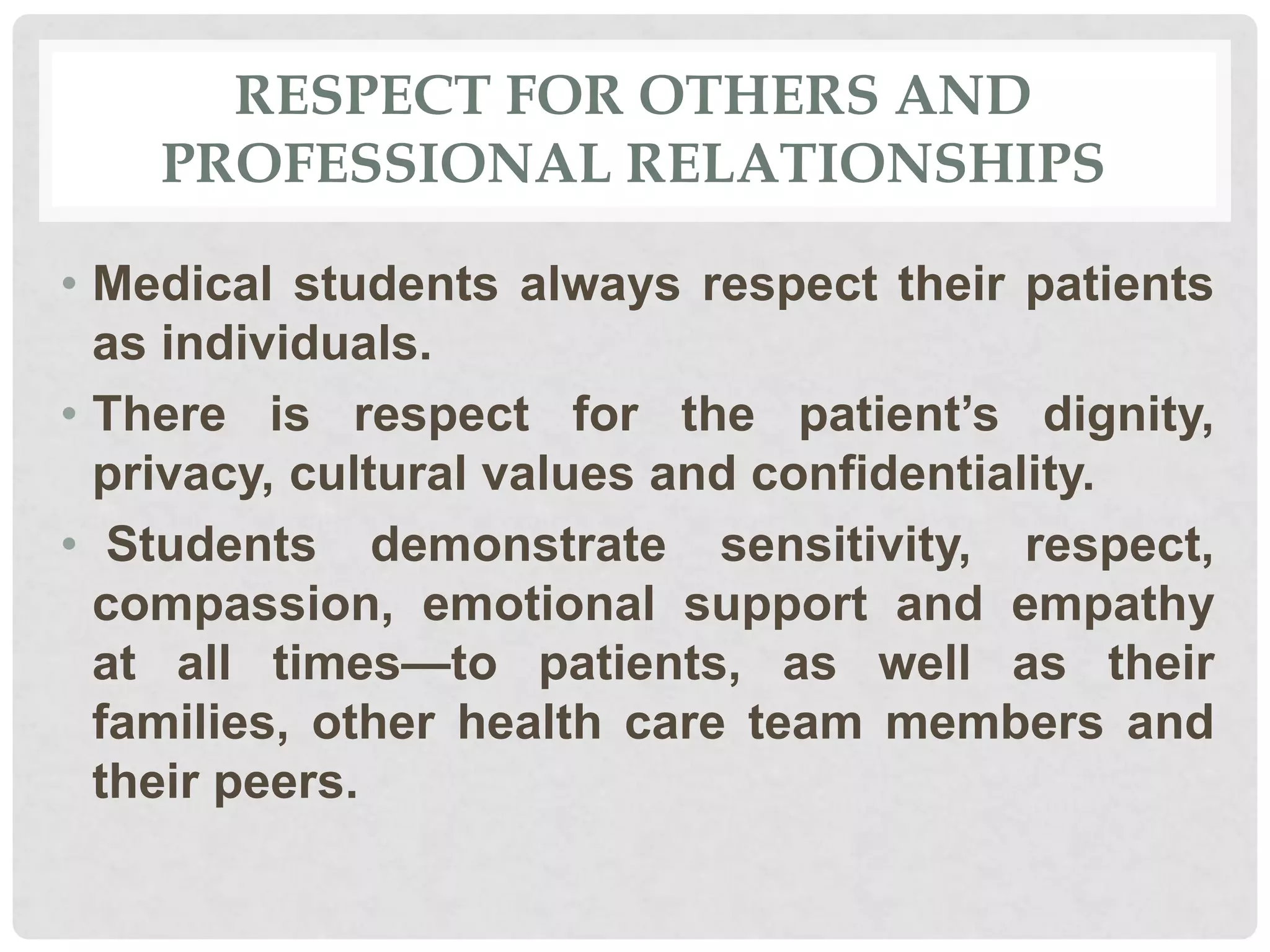 Values in Medicine Professionalism.ppt | Professional School ...