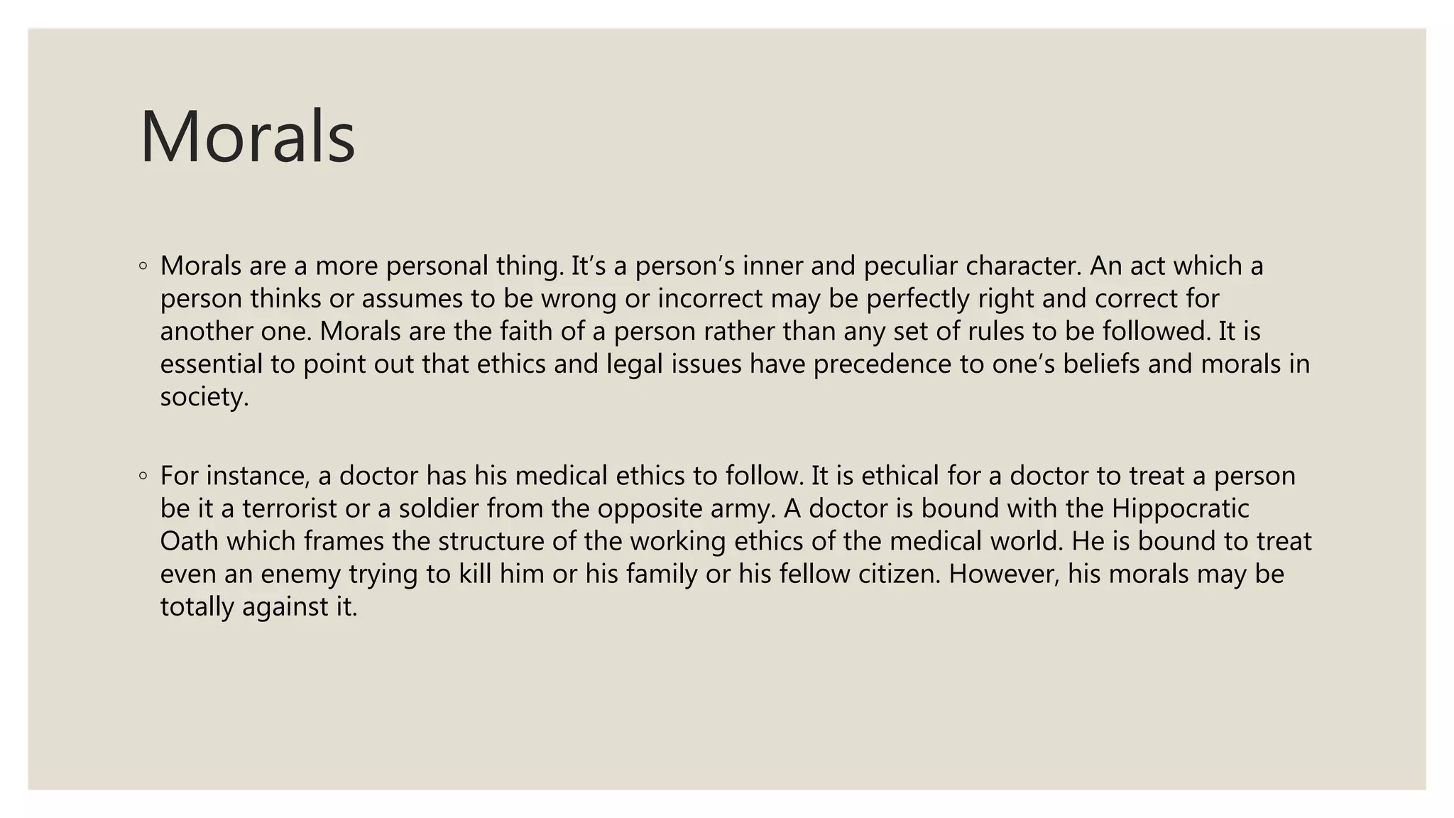 Values, morals and ethics | PPTX