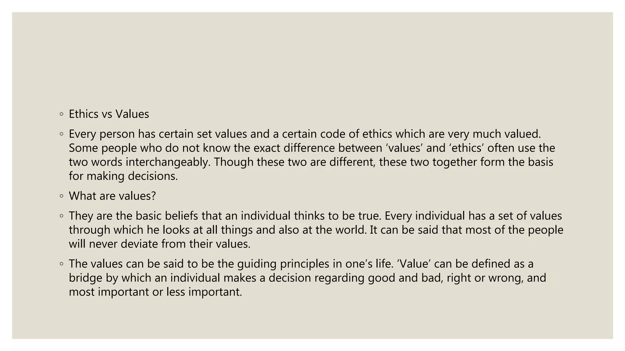 Values, morals and ethics | PPTX