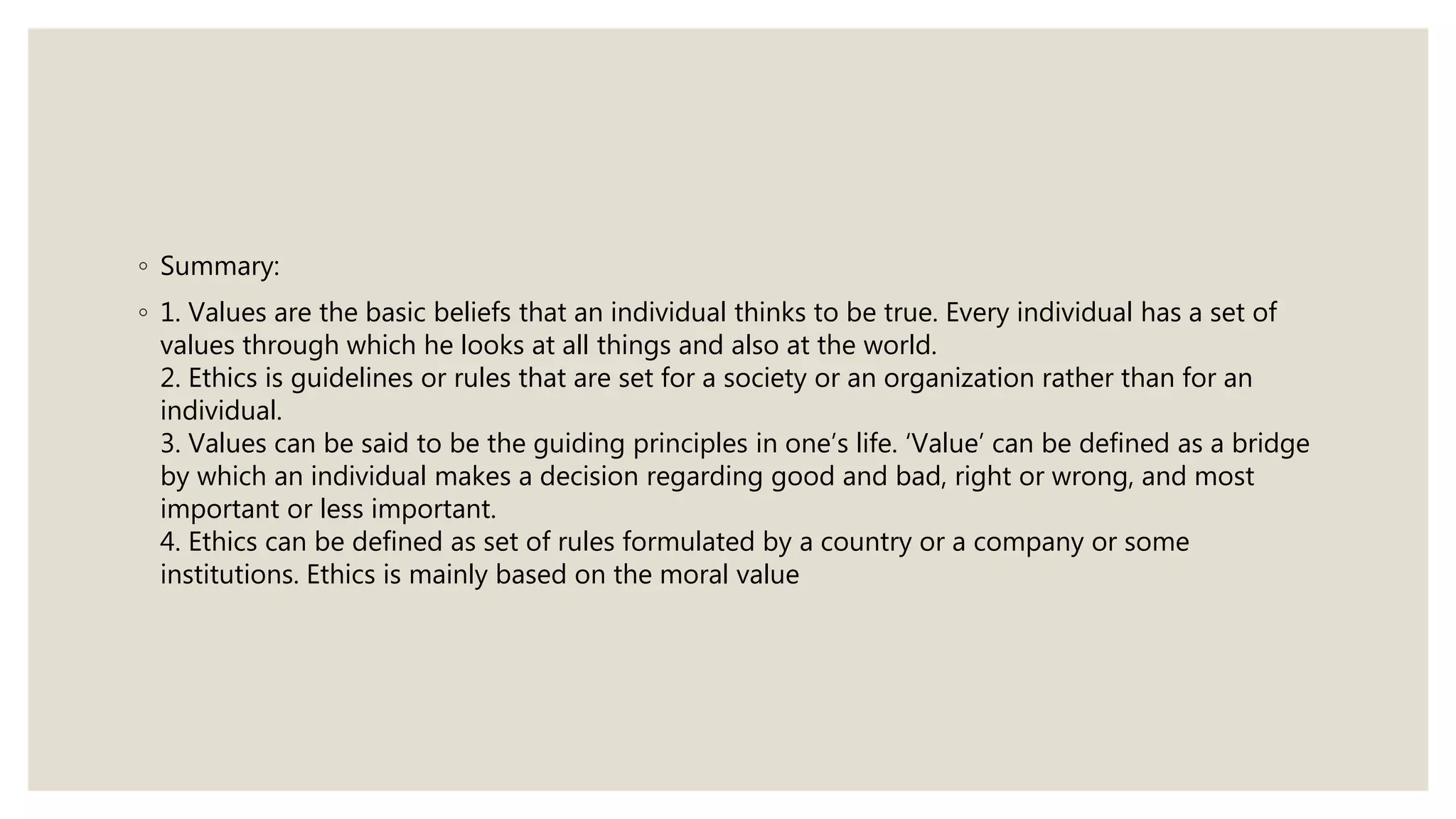 Values, morals and ethics | PPTX