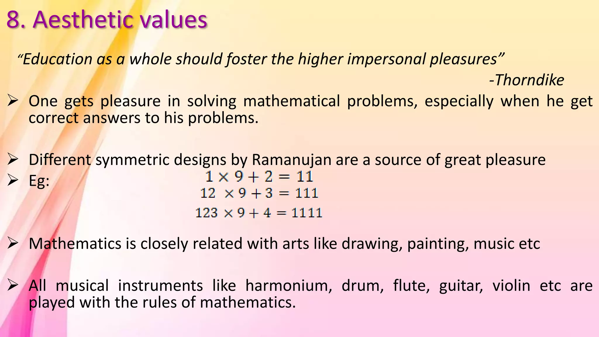 Values of learning mathematics & correlation of mathematics | PPTX