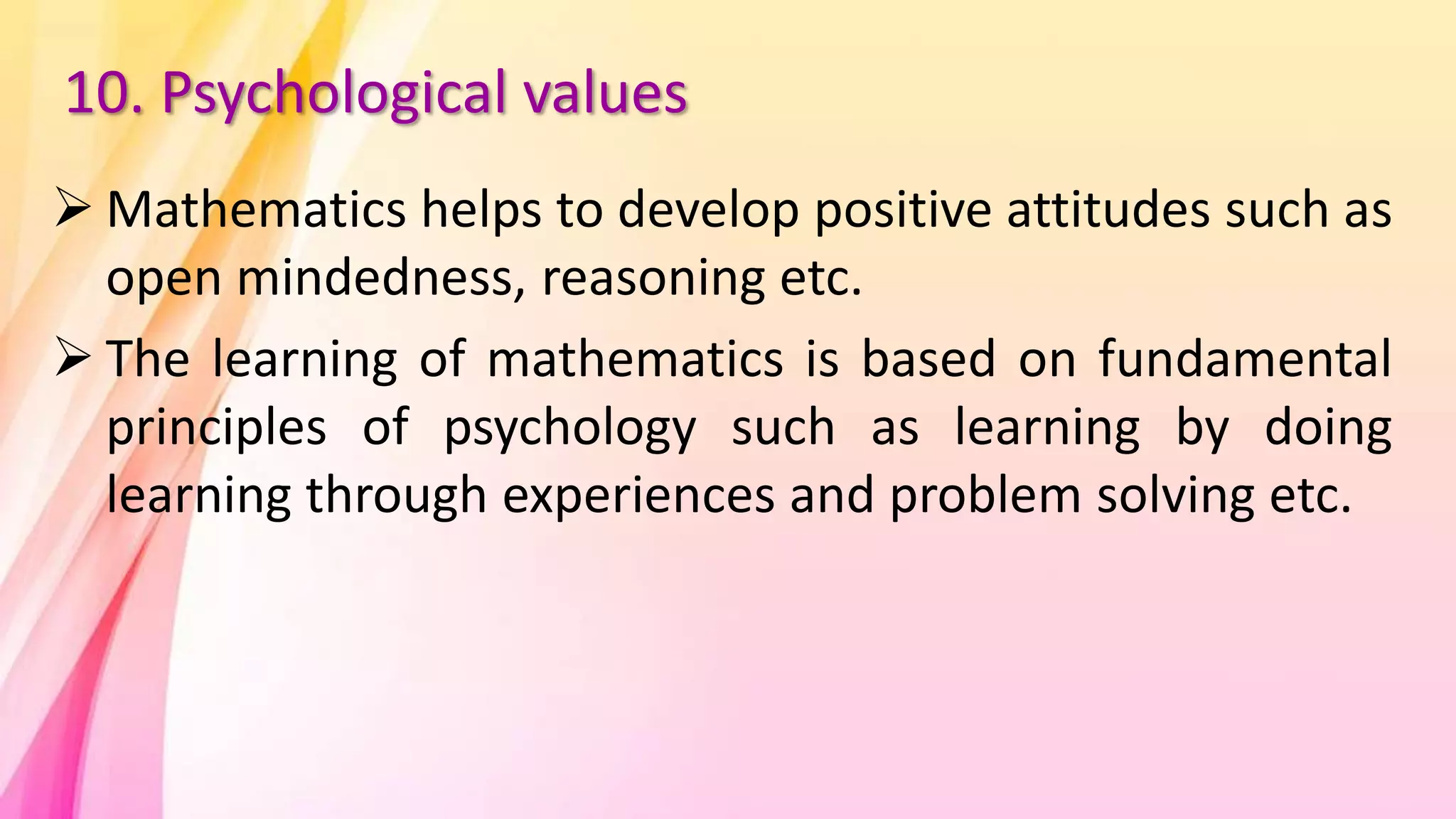 Values of learning mathematics & correlation of mathematics | PPTX
