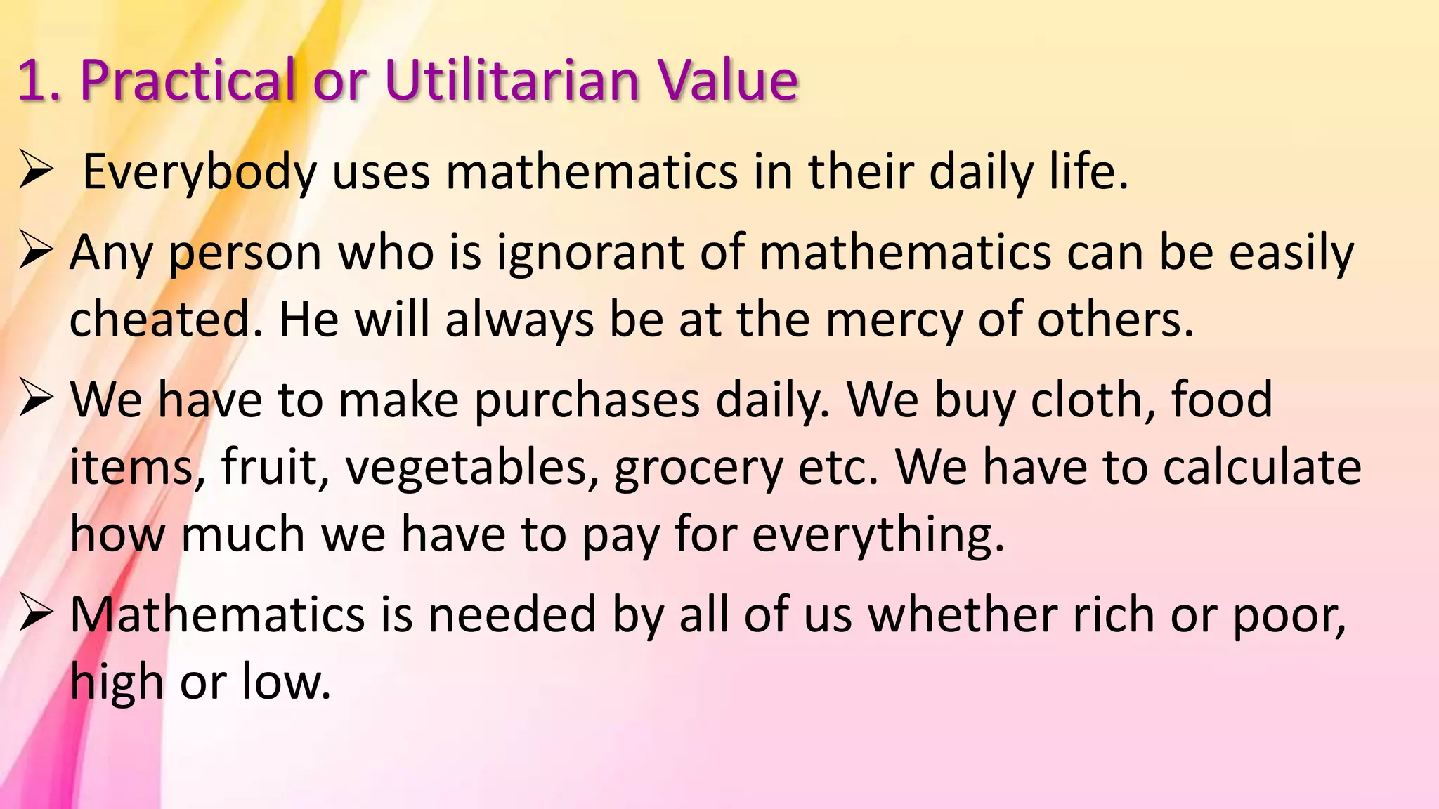 Values of learning mathematics & correlation of mathematics | PPTX
