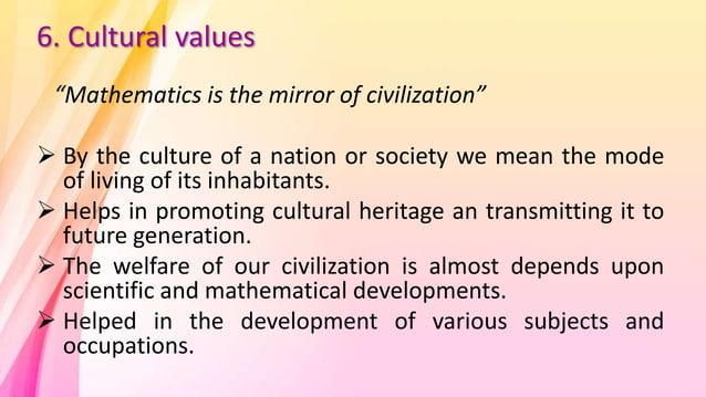 Values of learning mathematics & correlation of mathematics | PPTX ...