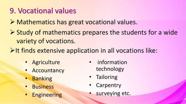 Values of learning mathematics & correlation of mathematics | PPTX ...