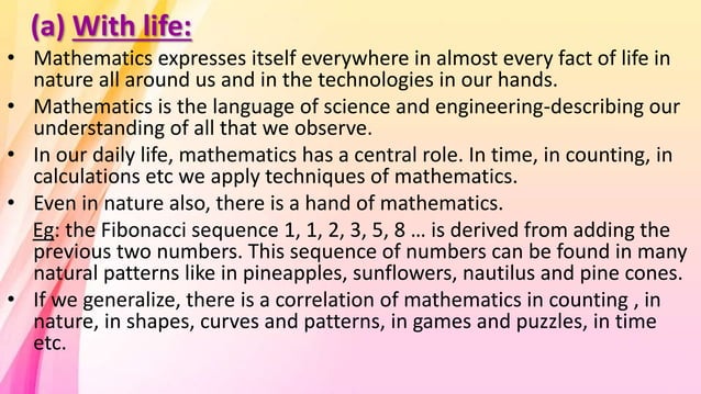 Values of learning mathematics & correlation of mathematics | PPTX ...
