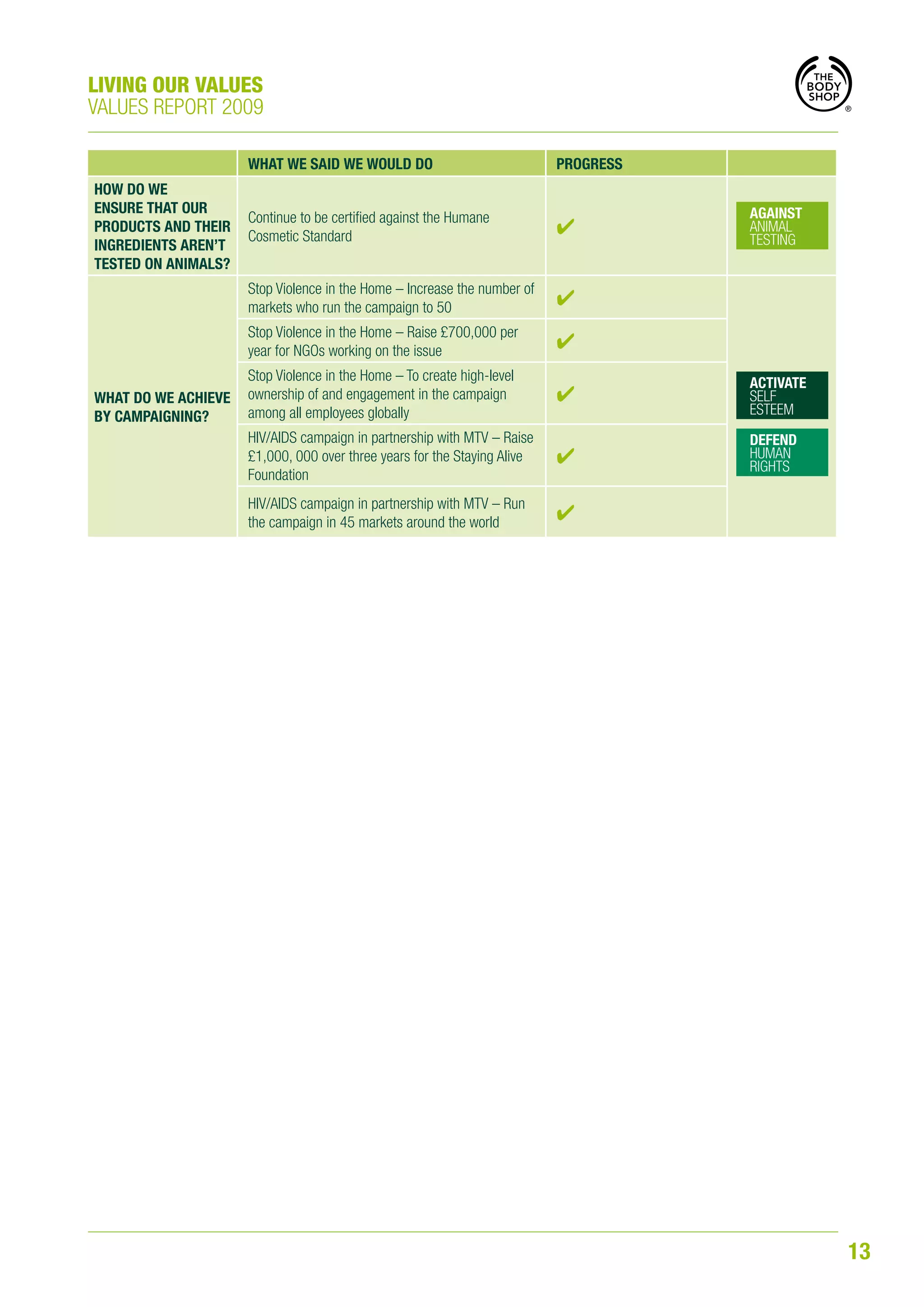 Body Shop Values report | PDF