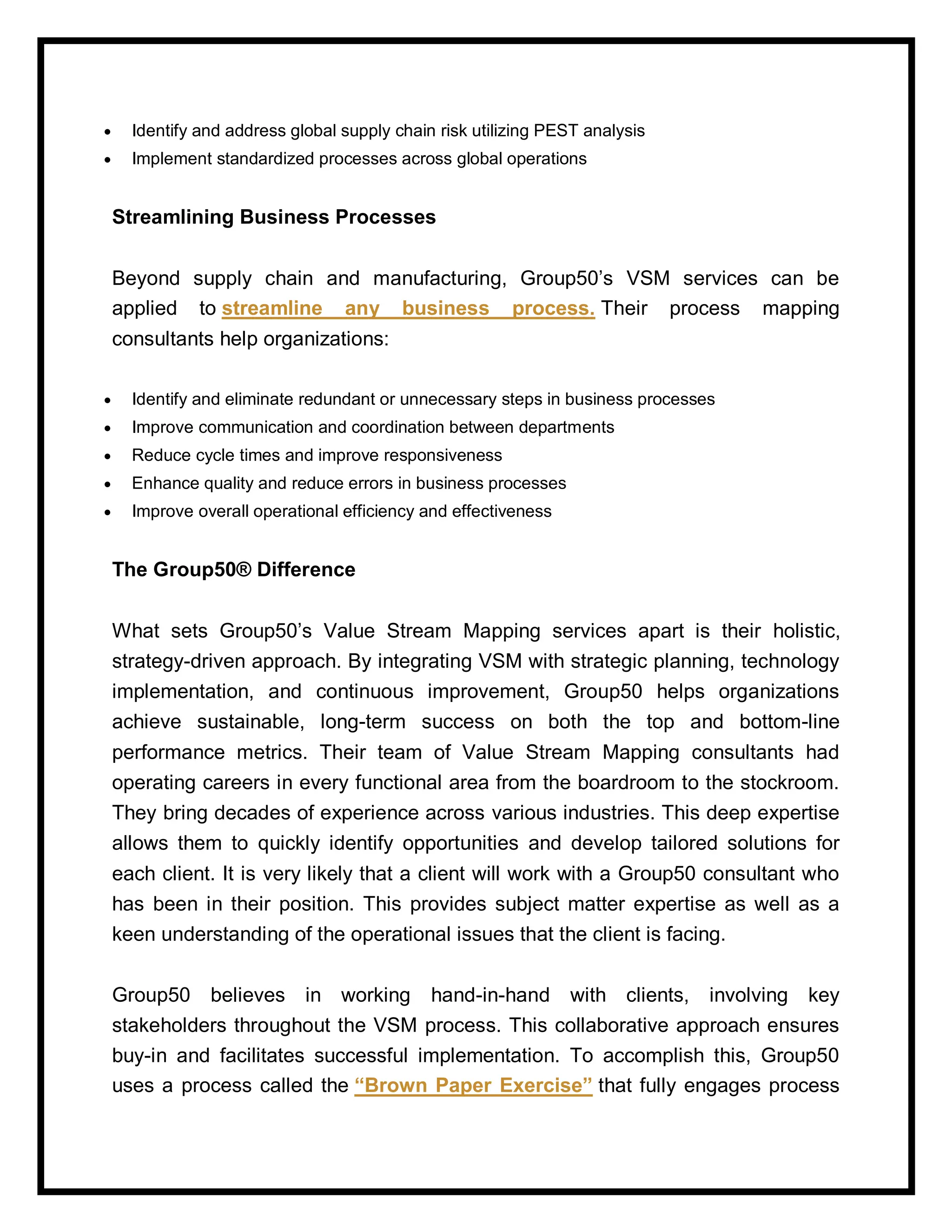 Value Stream Mapping - Group50 Consulting | PDF