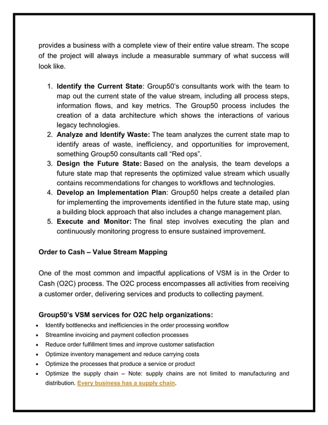 Value Stream Mapping - Group50 Consulting | PDF