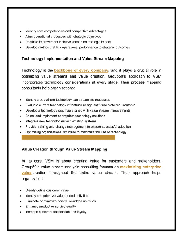 Value Stream Mapping - Group50 Consulting | PDF