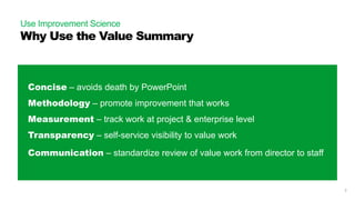 Value Summary 2.0 Overview | PPT