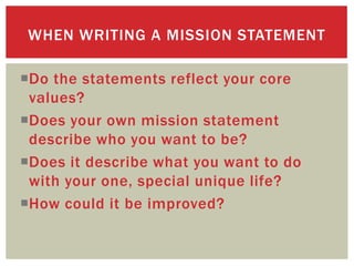 Identifying Your Values and Personal Mission Statement | PPTX