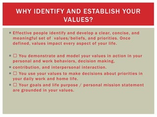 Identifying Your Values and Personal Mission Statement | PPTX