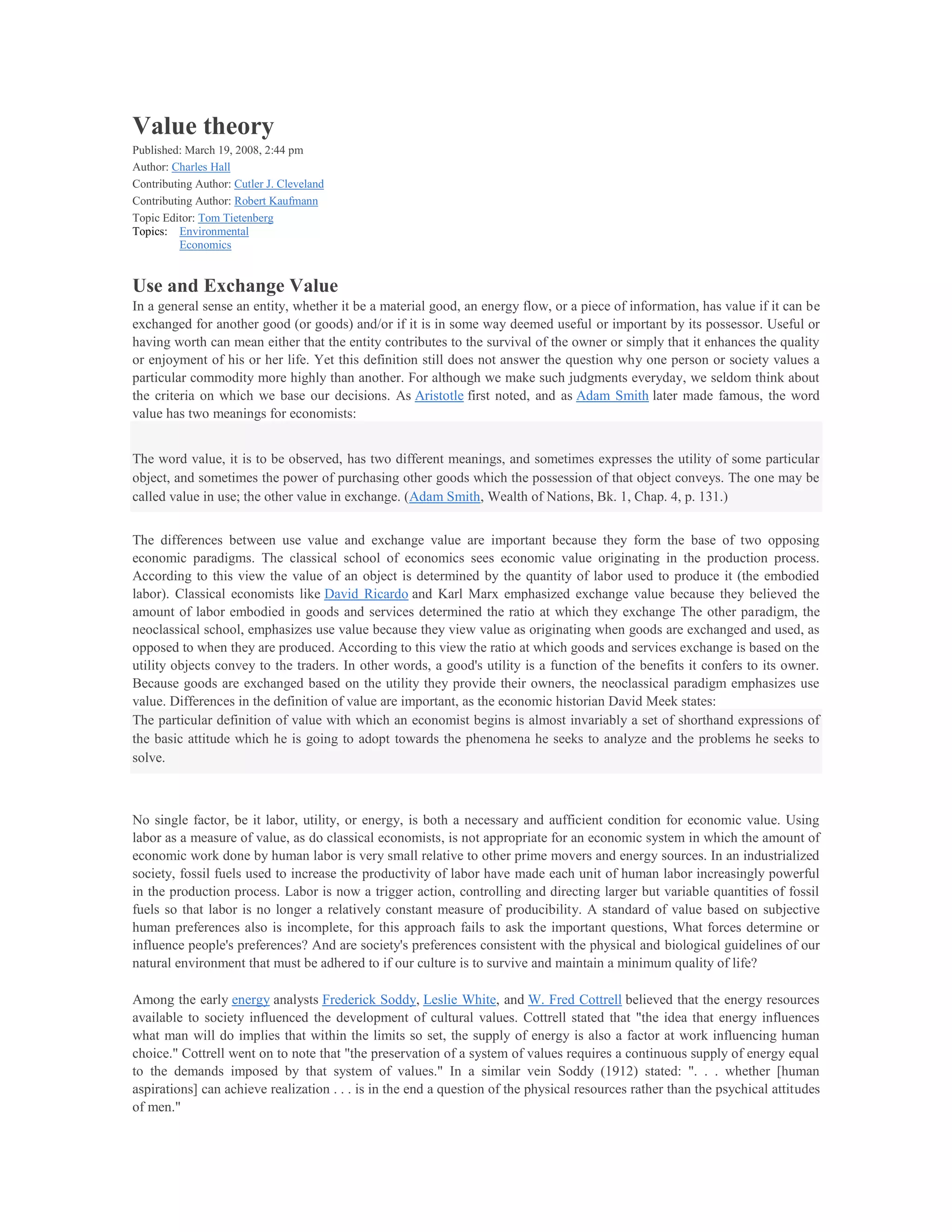 Value theory, hall 2008 | PDF