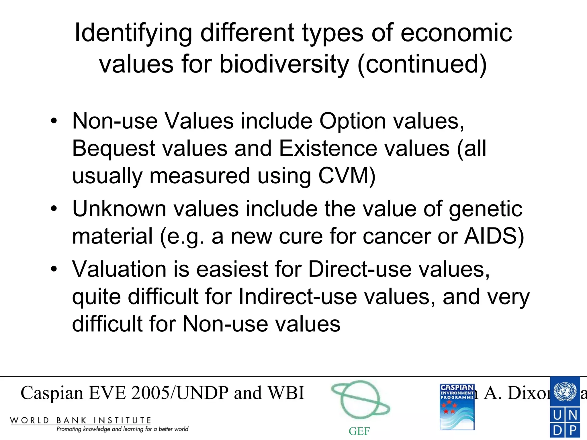 Valuing Biodiversity – Use and Non-use Values and Their Economic ...