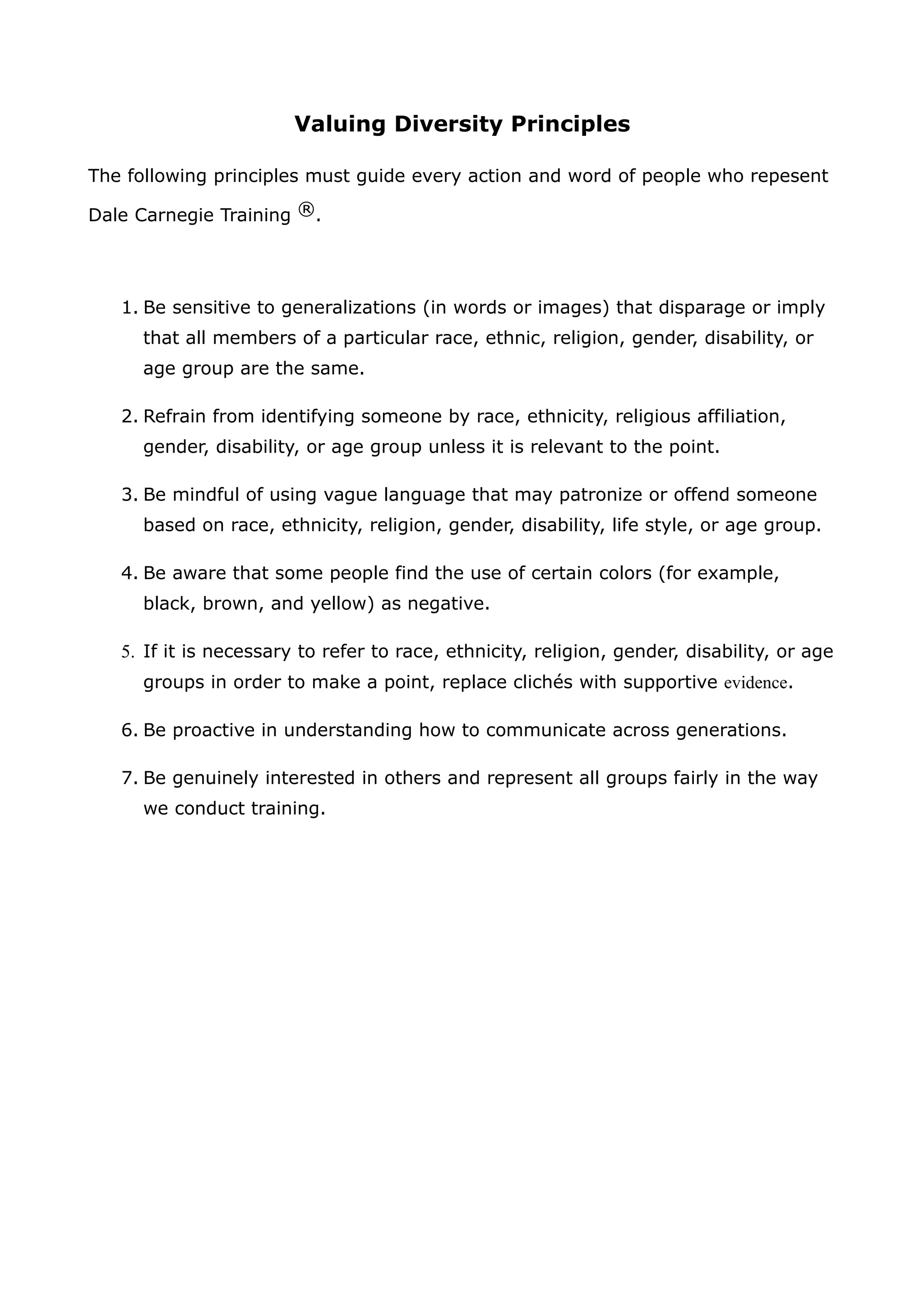 Valuing diversity principles | DOC