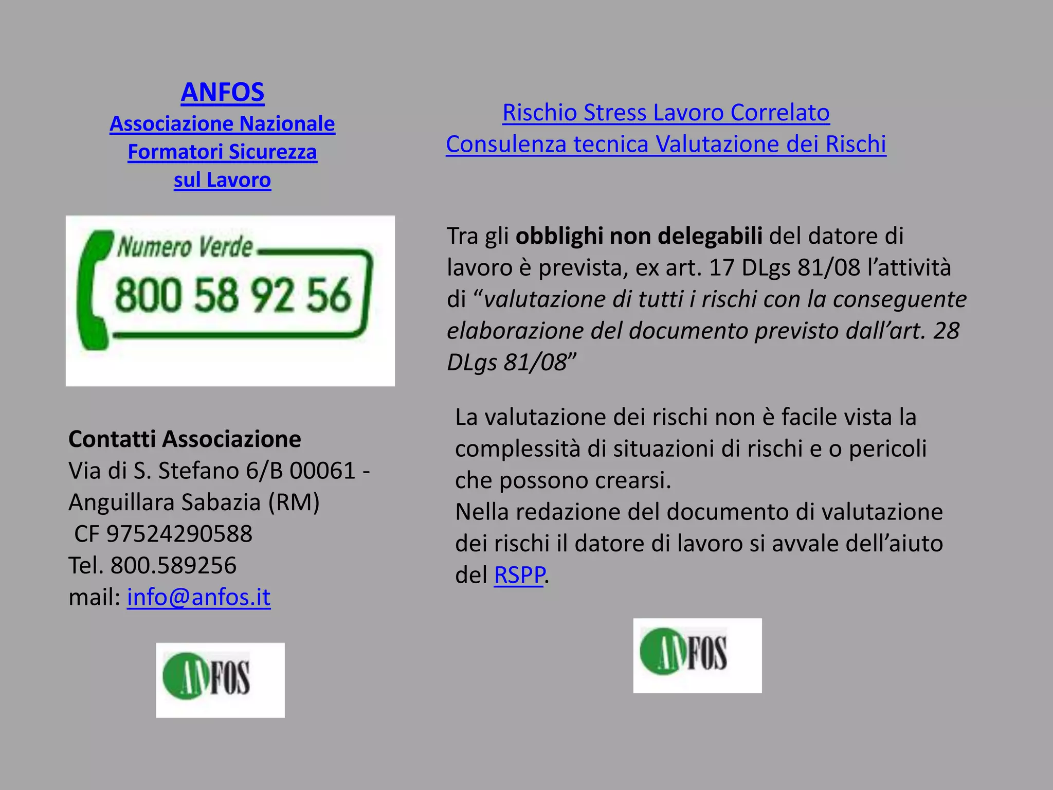 Valutazione Rischio Stress Correlato | PPT