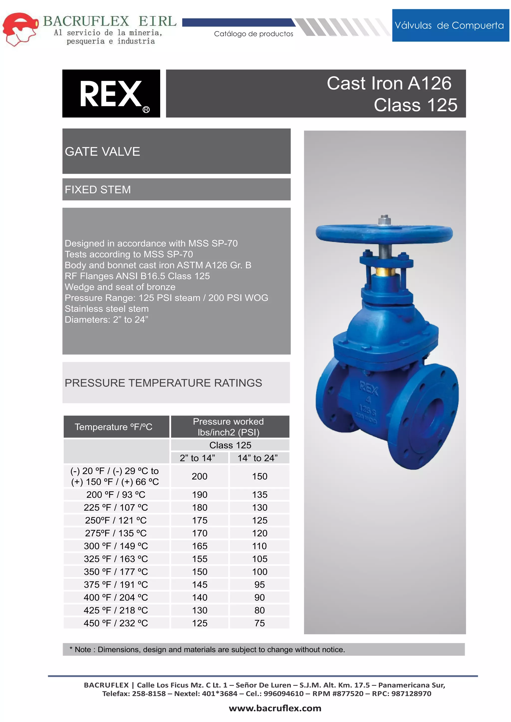 Valvula compuerta fe bridada v-f 125 lb rex | PDF