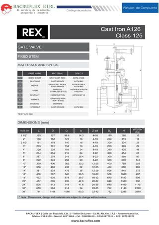Valvula compuerta fe bridada v-f 125 lb rex | PDF