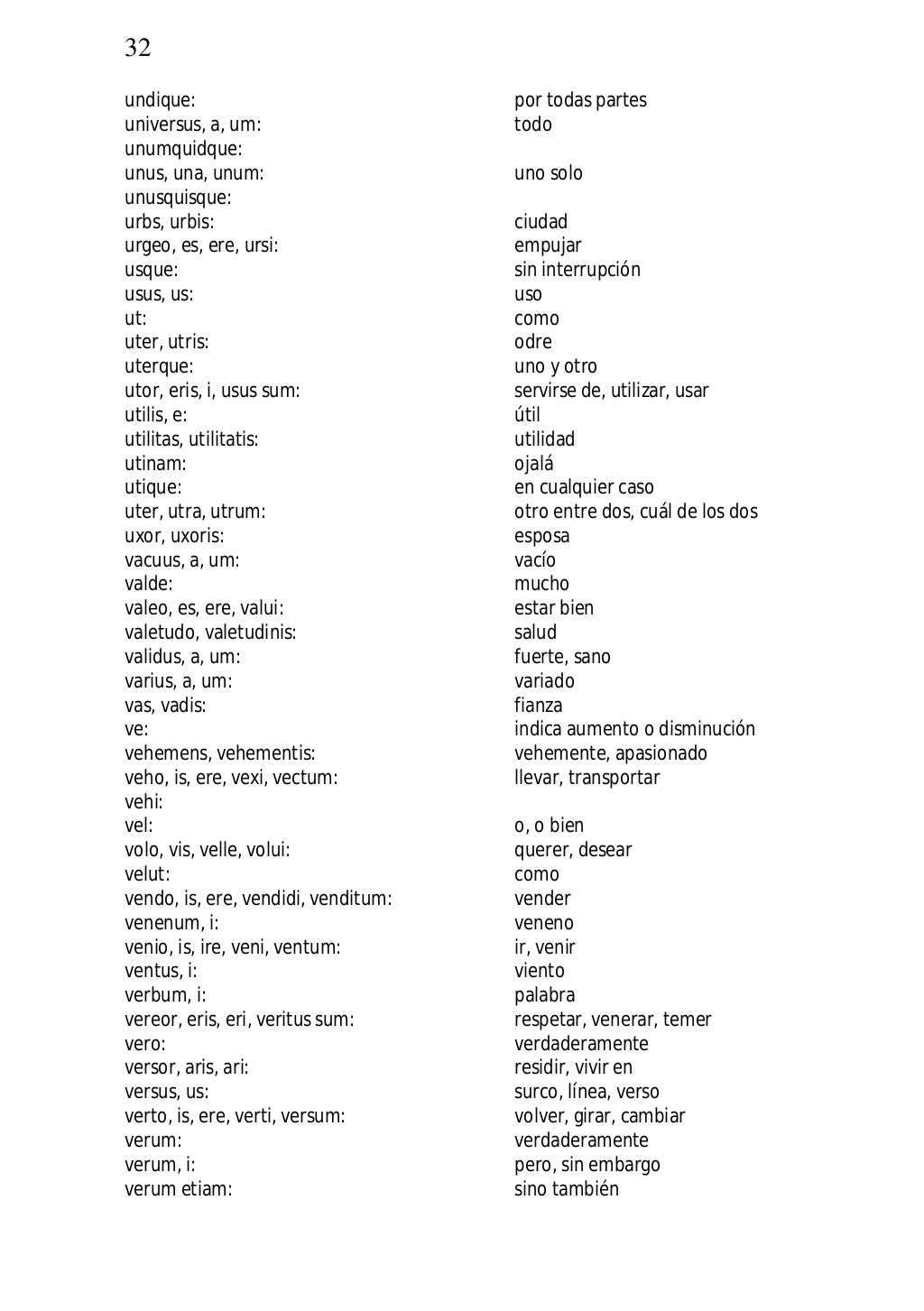 Vocabulario básico latino - español.