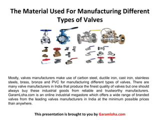 Valves manufacturers its key functions, classification, primary types and material used for ...