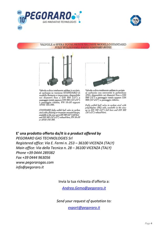 Valvole a saldare di testa - Ball valves butt welding ends | PDF