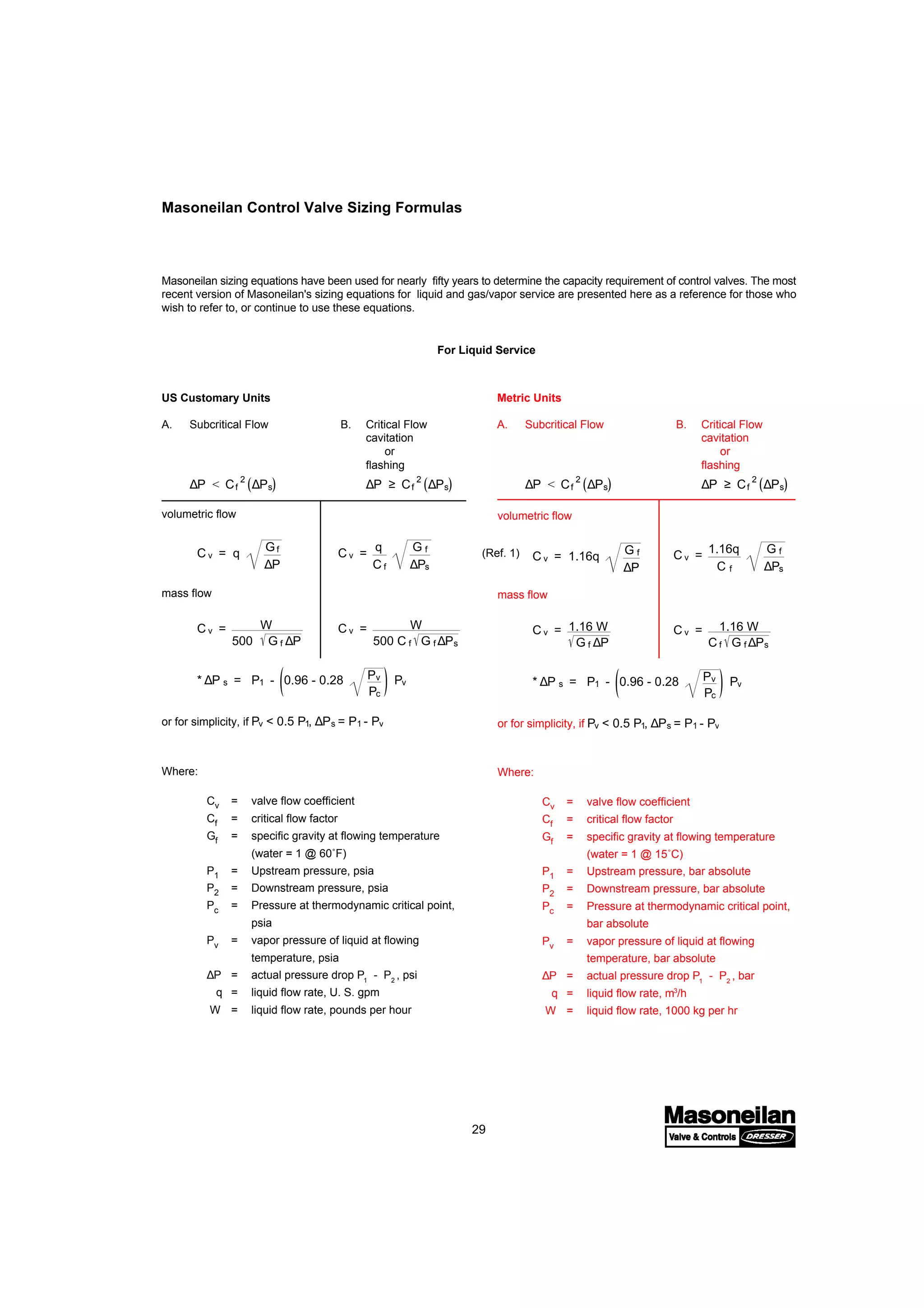 Valvula masoneilan handbook for control valve sizing | PDF