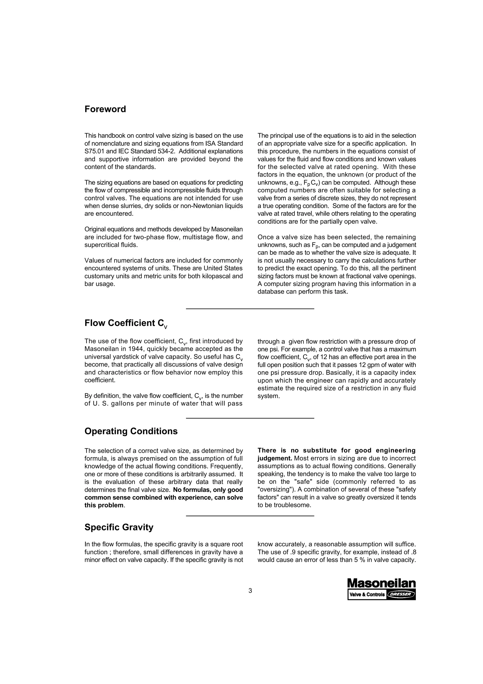 Valvula masoneilan handbook for control valve sizing | PDF