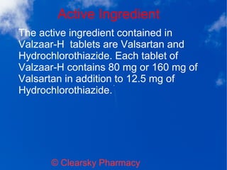 Valzaar-H (Valsartan and Hydrochlorothiazide Tablets) | ODP | Chemistry ...