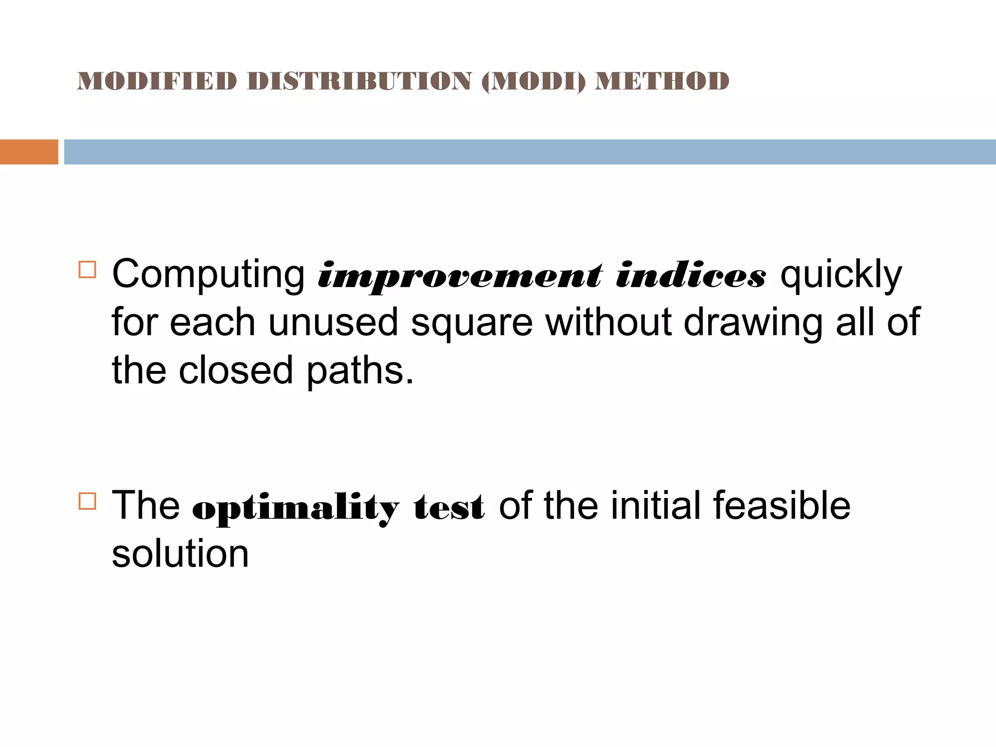 VAM and MODI Method in Solving Transportation Problems | PPT