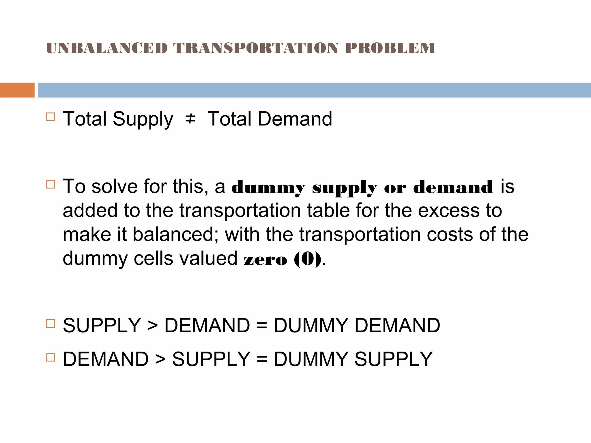 VAM and MODI Method in Solving Transportation Problems | PPT