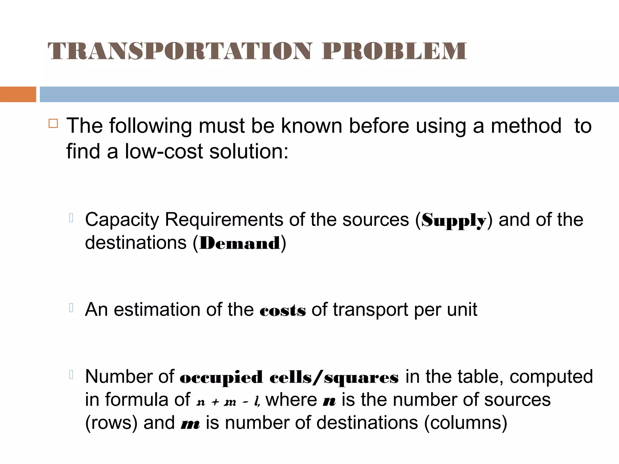 VAM and MODI Method in Solving Transportation Problems | PPT