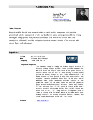 Vamshi ivaturi resume updated | DOCX | Sales | Business